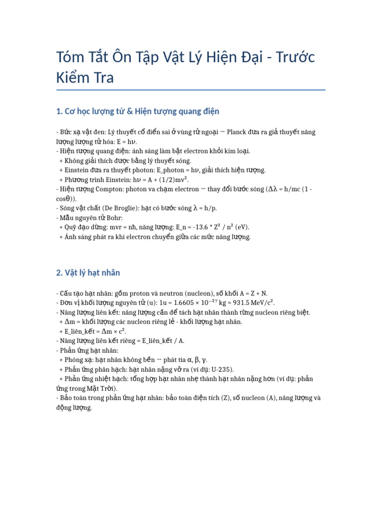 Tom Tat On Kiem Tra Vat Ly Hien Dai | PDF