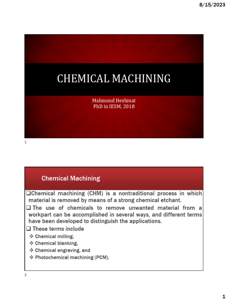 Lecture 8 - Chemical Machining | PDF