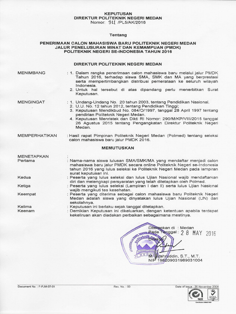 Lulus PMDK PN 2016 | PDF