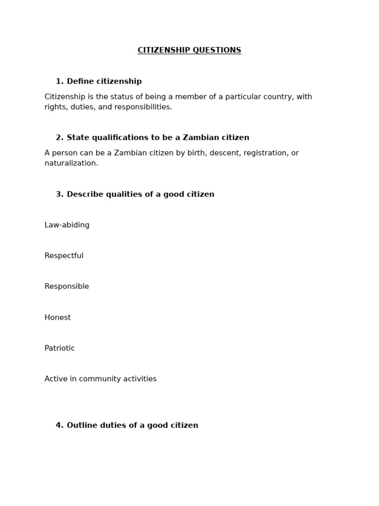 Citizenship Questions | PDF