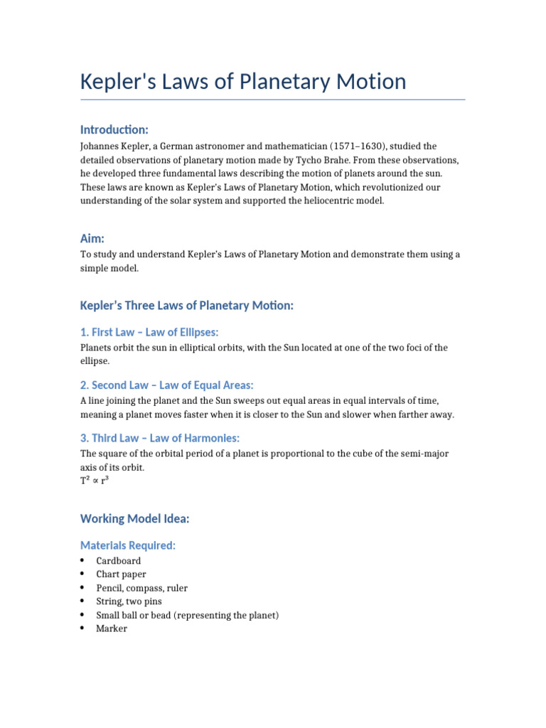 Keplers Laws of Planetary Motion Project | PDF | Orbit | Planets