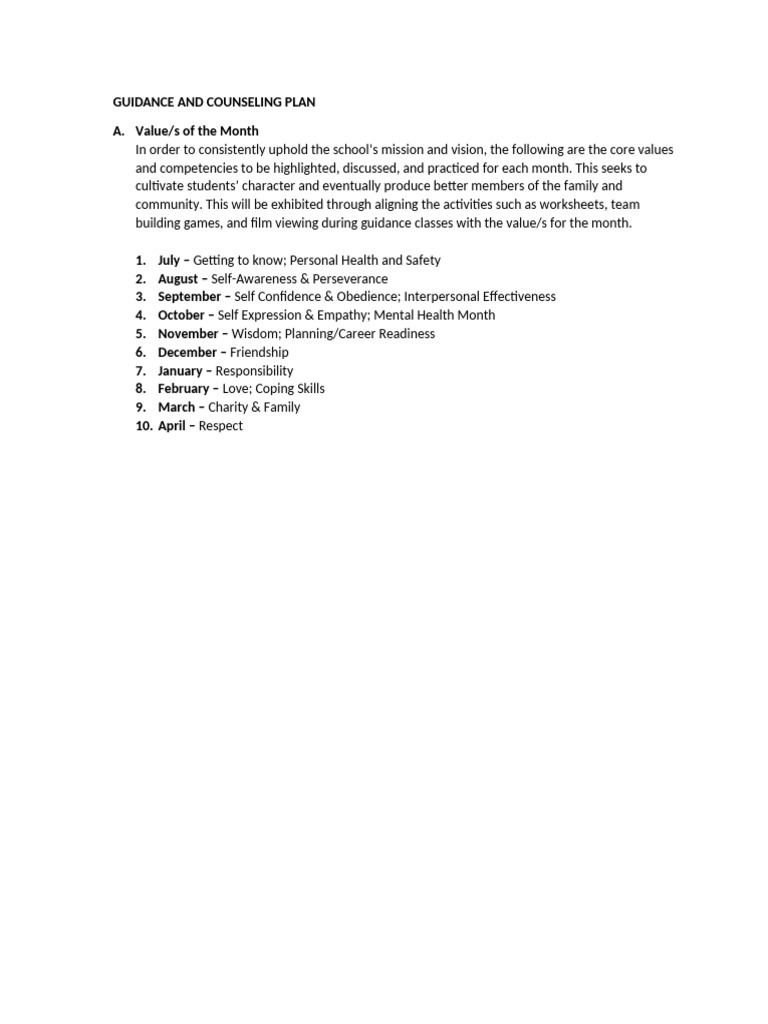 Counseling Monthly Topics | PDF