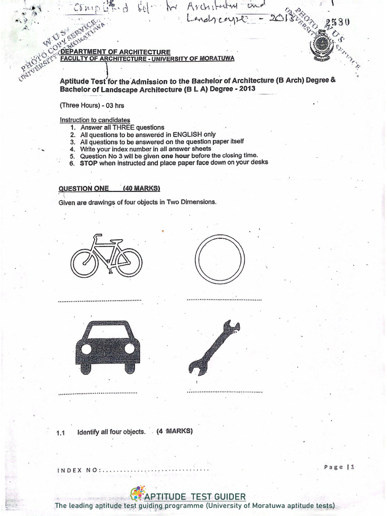 Year 2013 Architecture and Landscape Architecture Aptitude Test Past ...