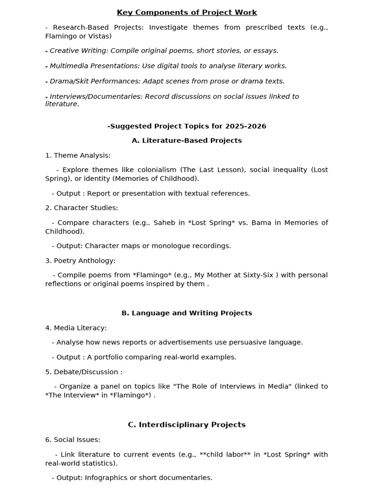 Key Components of Project Work | PDF | Poetry | Writing