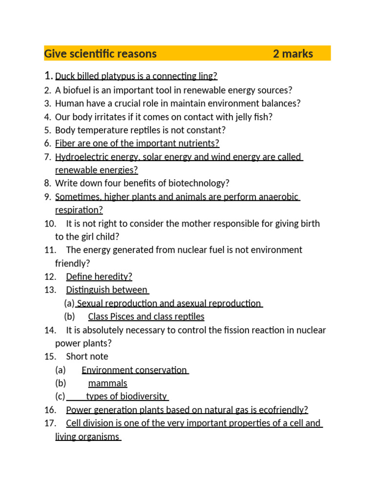 Give Scientific Reasons 2 Marks | PDF