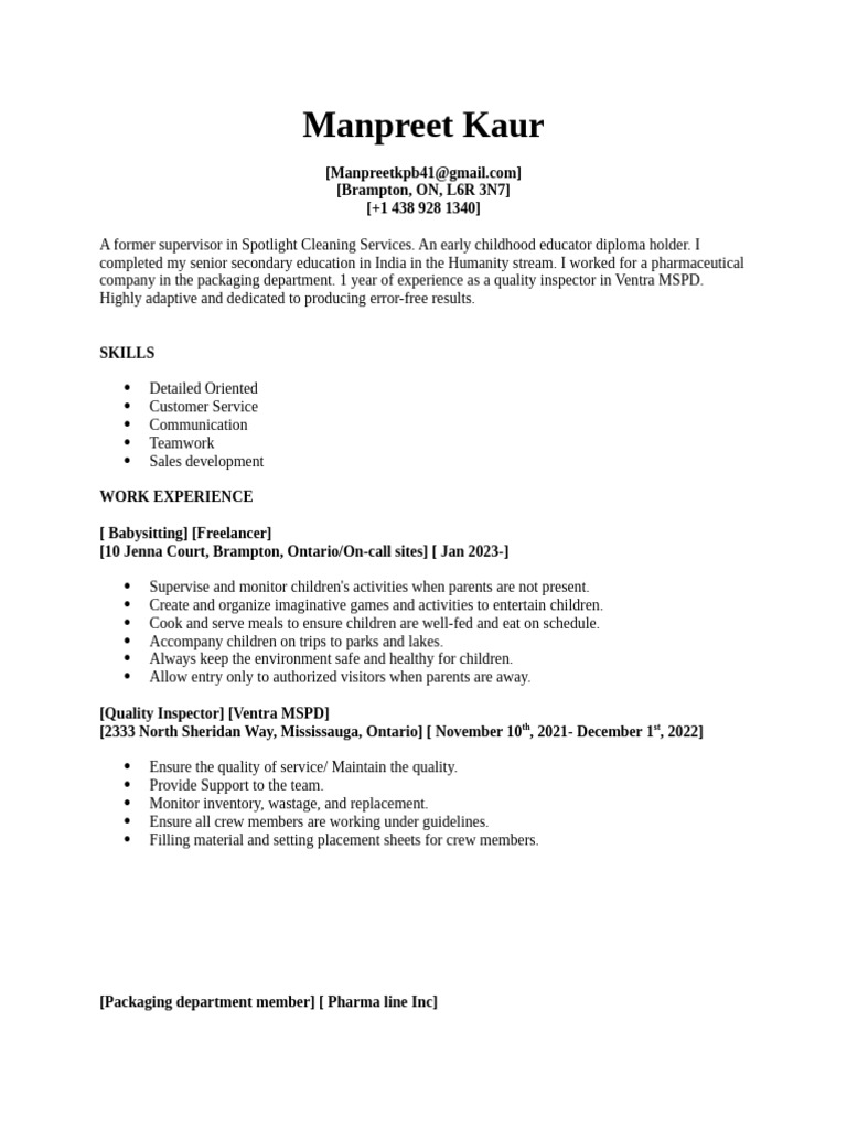 Manpreet Kaur CV | PDF