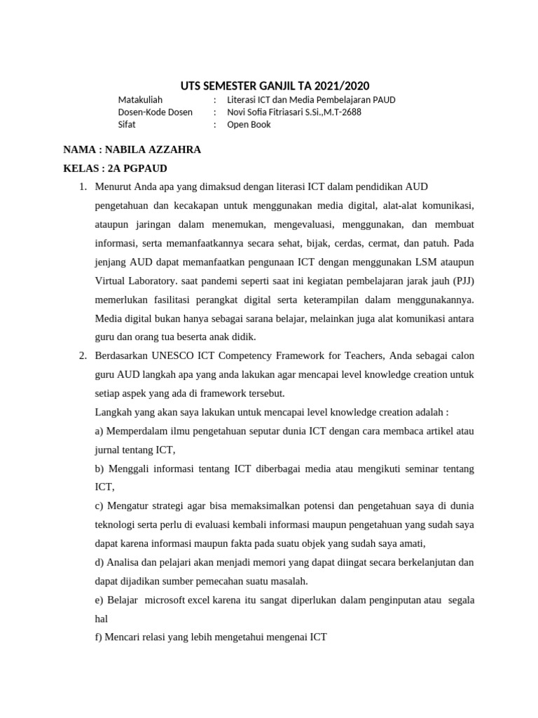 Nabila Azzahra - Uts Ict | PDF