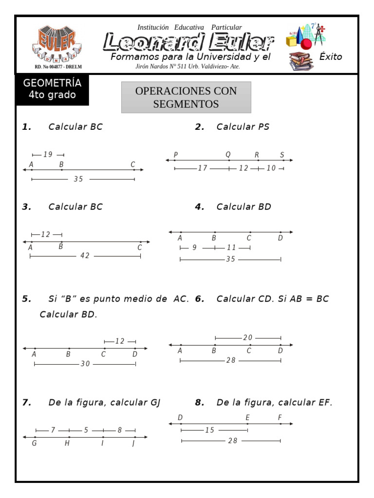Operaciones con Segmentos en Geometría | PDF