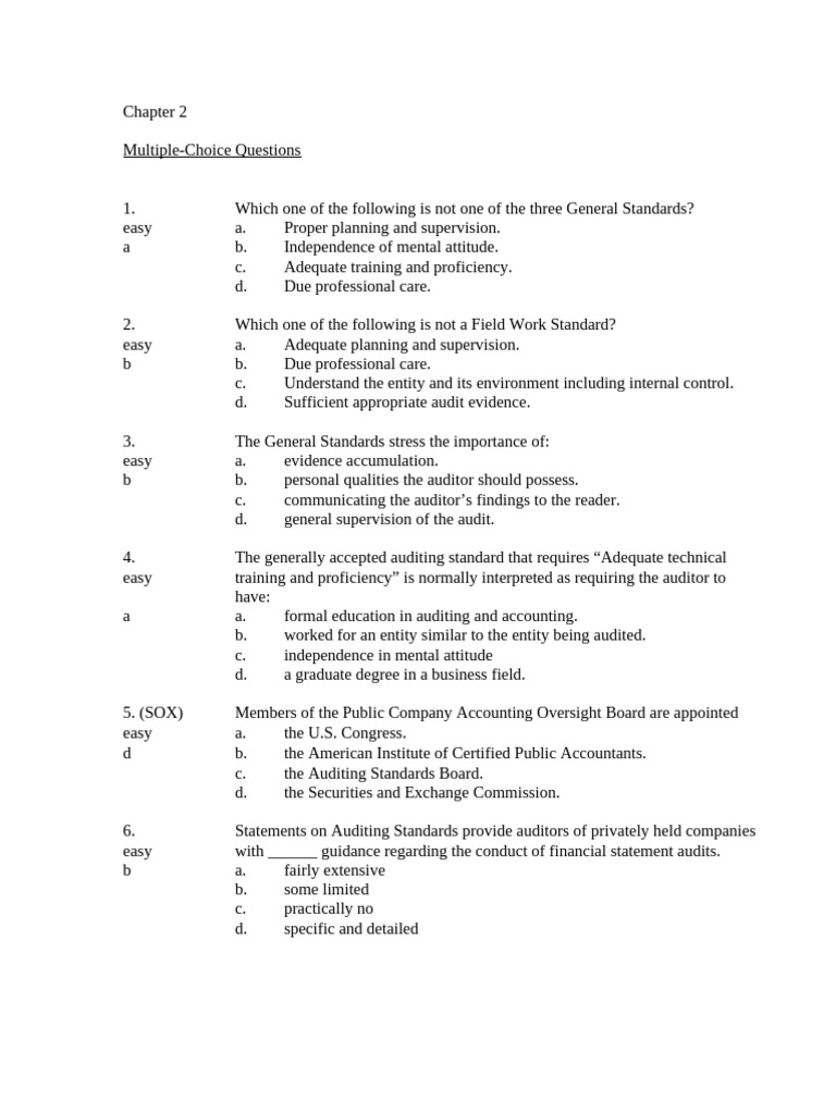 Chapter 2 Multiple Choice Questions | PDF | Audit | Generally Accepted Accounting Principles ...