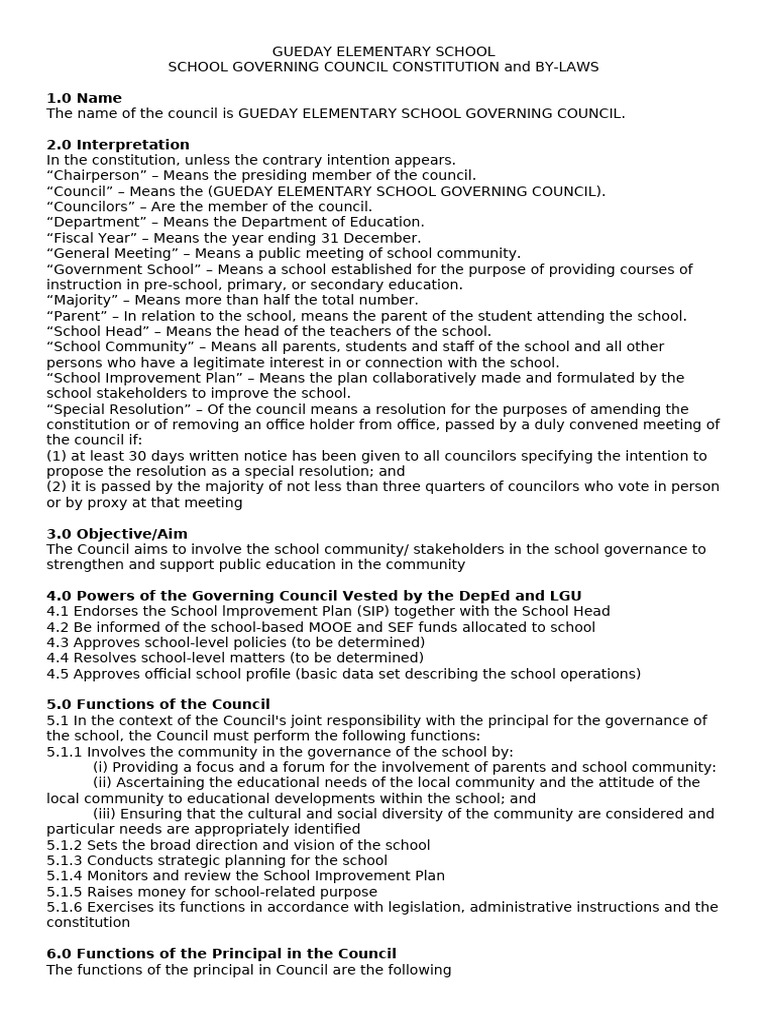 Gueday Elementary School Council Constitution | PDF | Governance ...