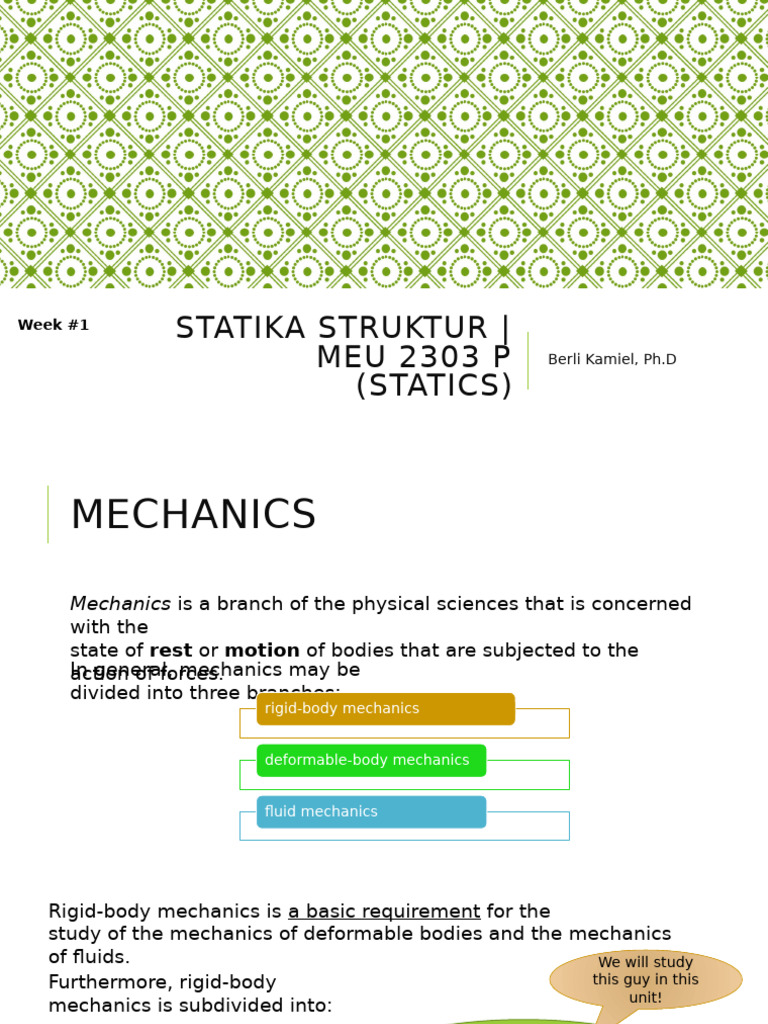 Introduction to Statics in Mechanics | PDF | Force | Mechanics