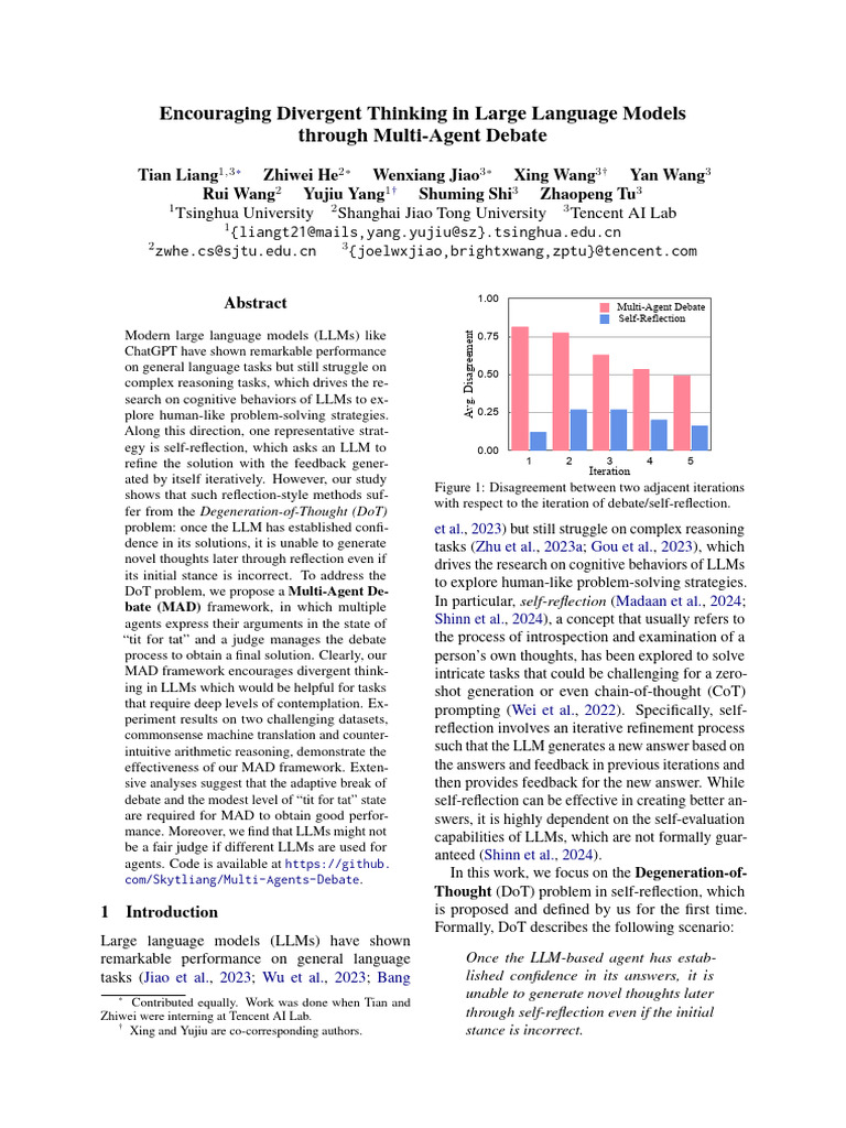 Encouraging Divergent Thinking in Large Language Models Through Multi-Agent Debate | PDF ...