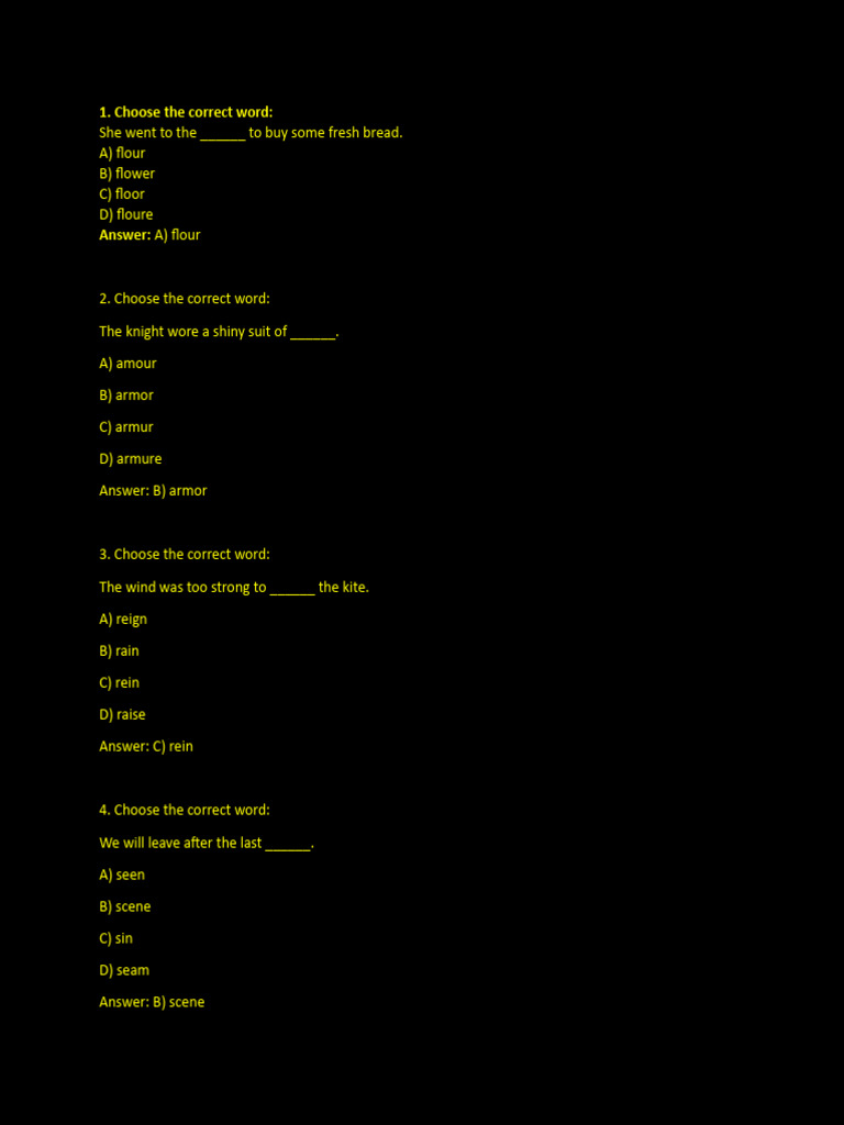 Homonyms With Answers 12052025 Monday | PDF | Foods