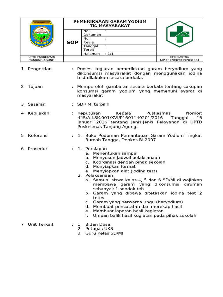 Pemeriksaan Garam Yodium di Sekolah | PDF