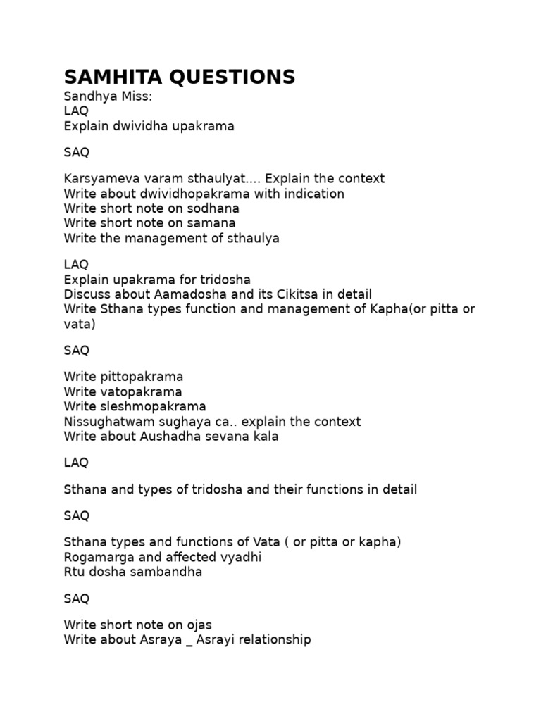 SAMHITA QUESTIONS | PDF