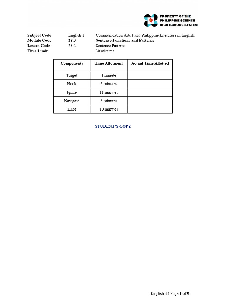 English Sentence Patterns Explained | PDF | Subject (Grammar) | Verb