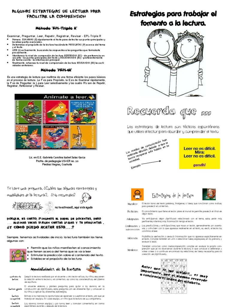 Diptico Fomento A La Lectura | PDF | Lectura (proceso) | Ciencia cognitiva