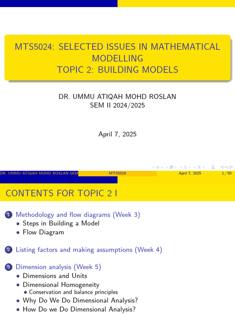 MTS5024 TOPIC 2 Building Models | PDF | Mathematical Model | Force