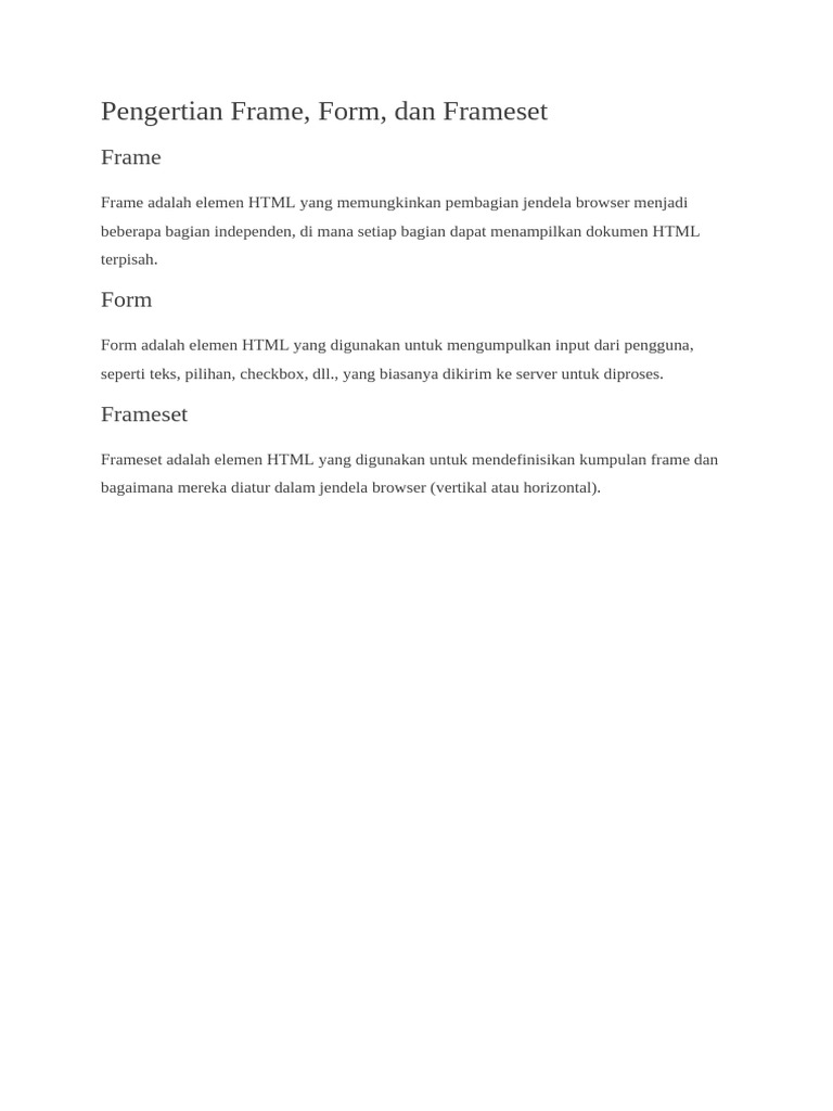 Pengertian Frame dan Frameset HTML | PDF