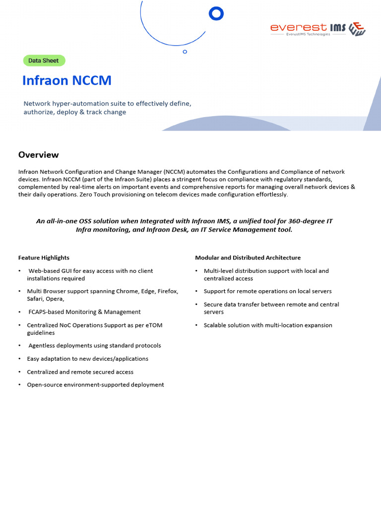 EIMS Datasheet Infraon NCCM | PDF | File Transfer Protocol | Quality Of Service