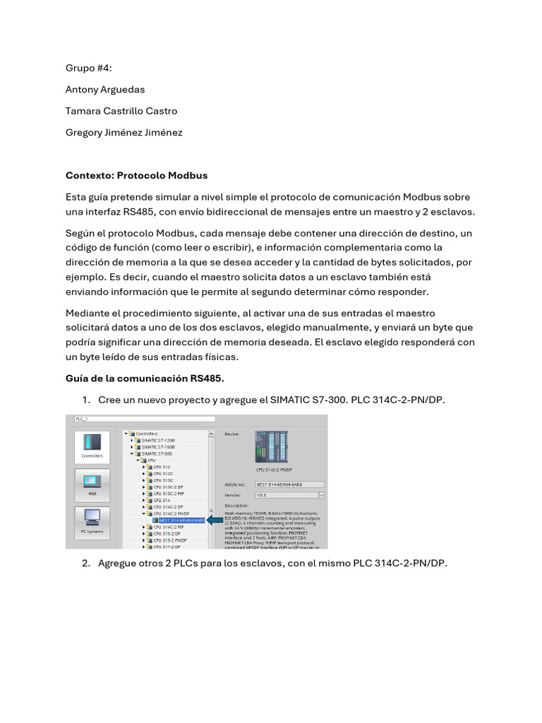 Guía RS485 Siemens S7 300 | PDF | Interfaz de paso de mensajes | Protocolos de comunicaciones