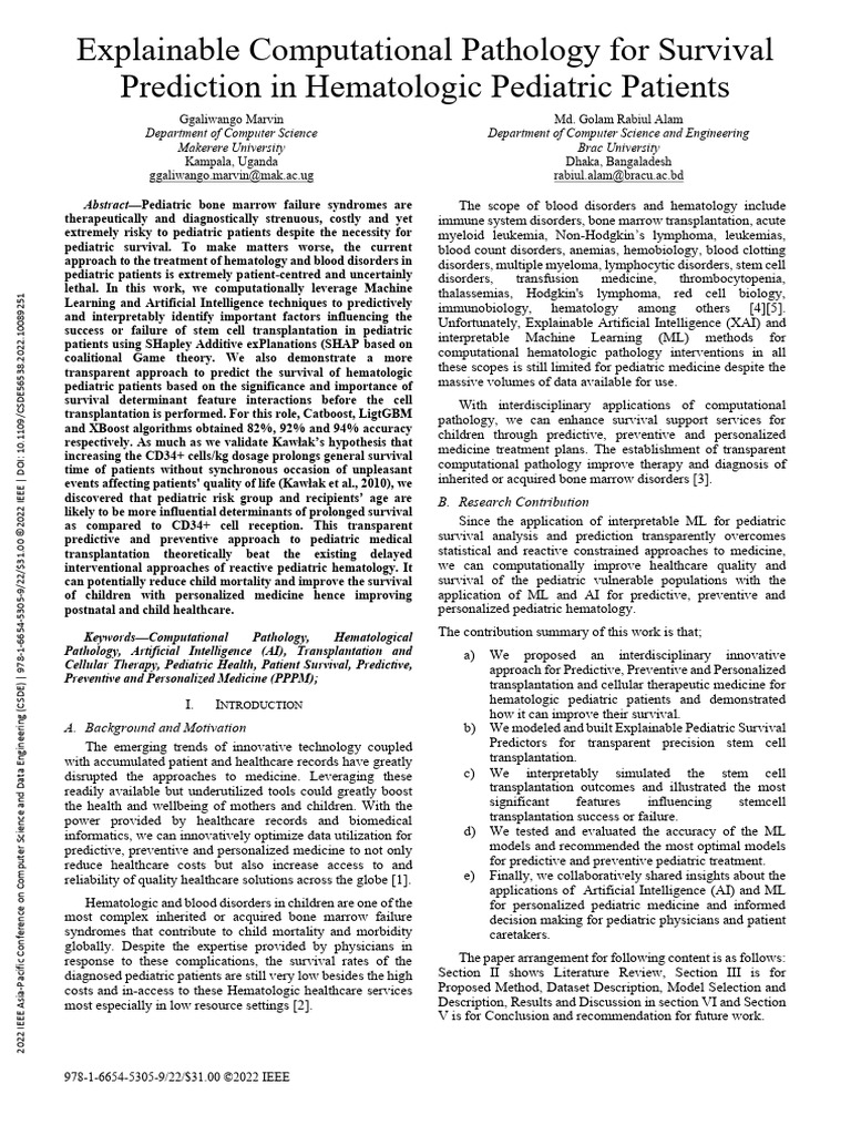 Explainable Computational Pathology For Survival Prediction in Hematologic Pediatric Patients ...