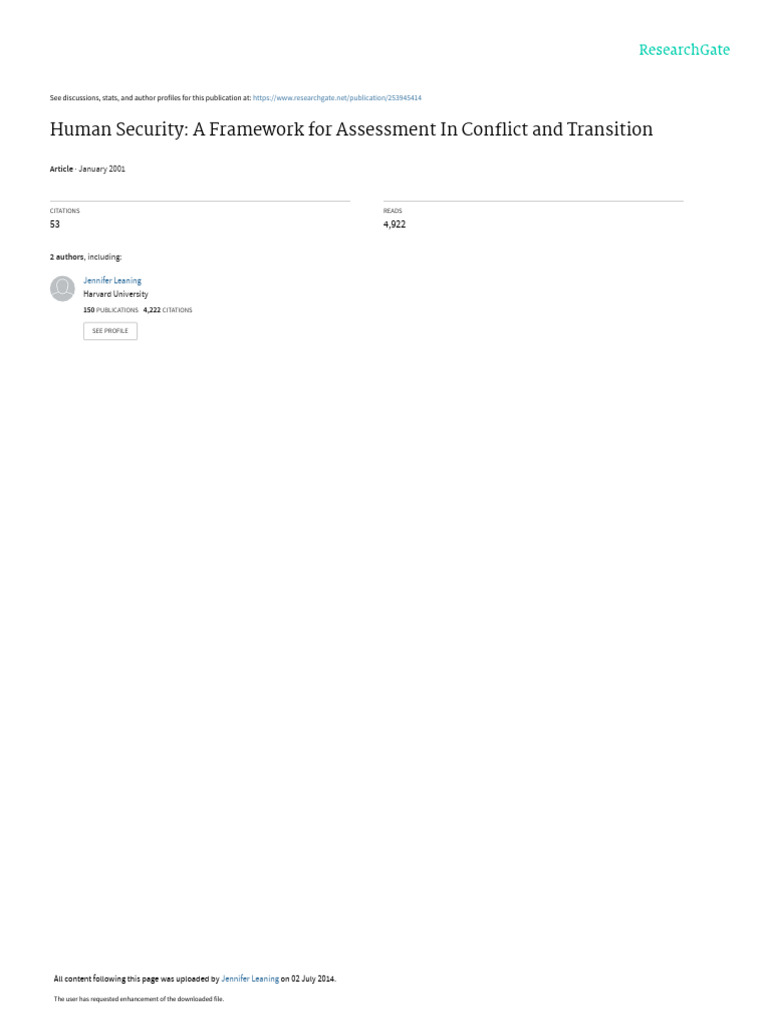 Human Security A Framework For Assessment in Confl | PDF | Human Security | Securities