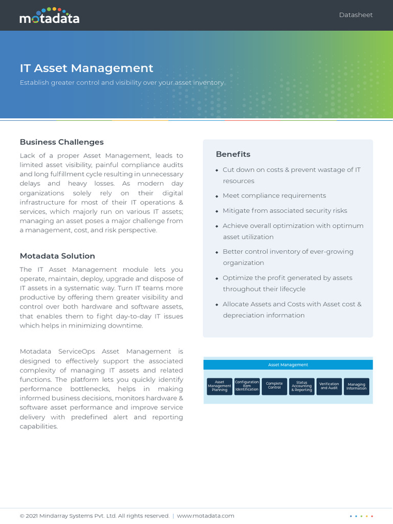 Motadata Serviceops Asset Datasheet | PDF | Asset Management | Barcode