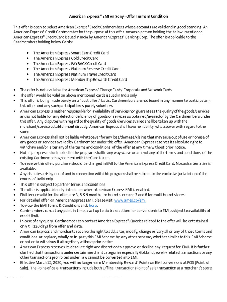 Instore EMI Offer Sony Terms and Conditions | PDF | Credit Card ...