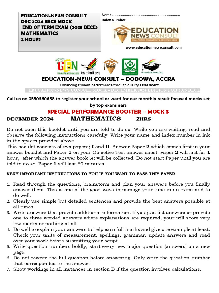 b9 End of First Term Mathematics Exam Questions and Marking Scheme 2 ...
