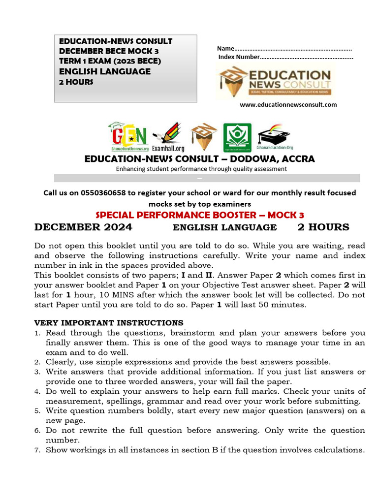 b9 End of First Term English Language Exam Questions and Marking Scheme ...