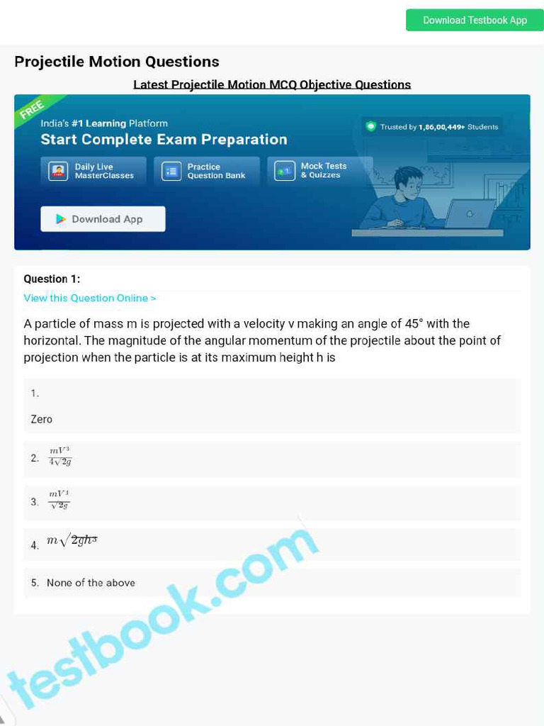 MCQ On Projectile Motion 5eea6a1339140f30f369ef41 | PDF