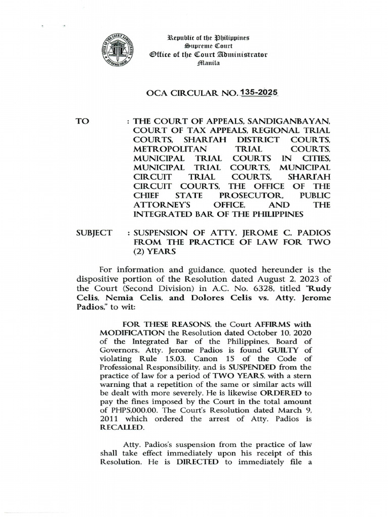 OCA Circular No. 135-2025 | PDF