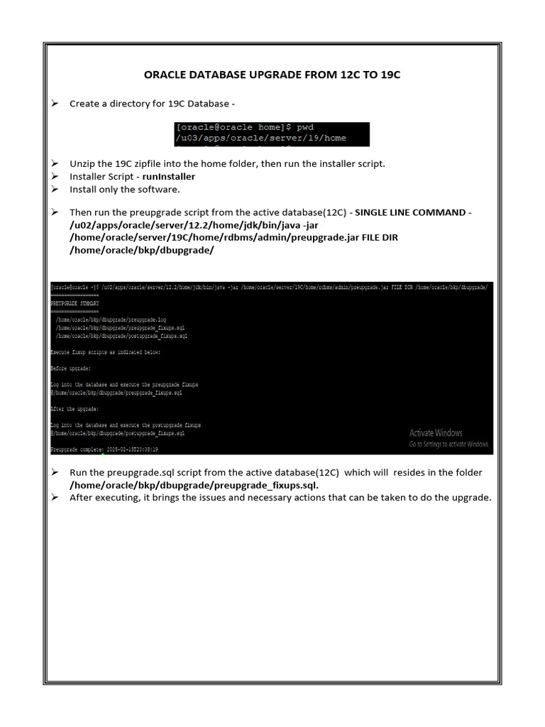 Oracle 12C Standalone Database Upgrade To 19C | PDF | Databases | Sql