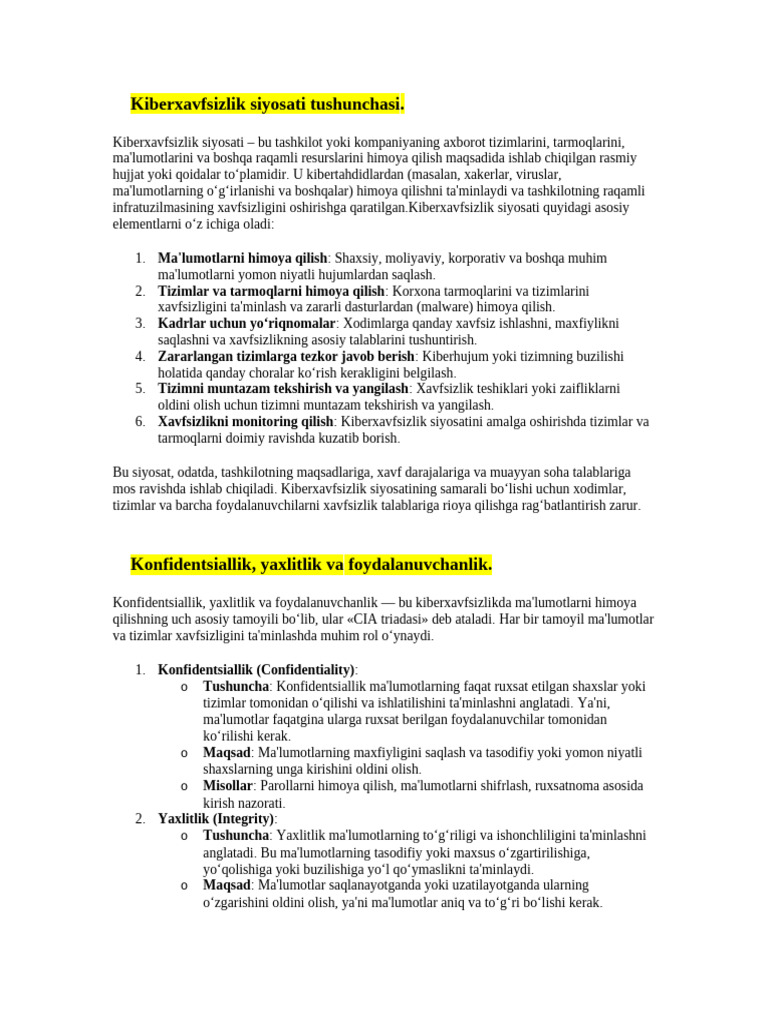 Kiber Yakuniy Javoblar | PDF
