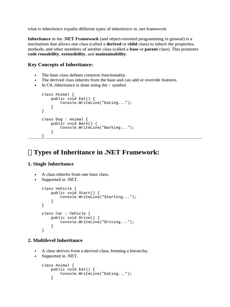 What Is Inheritence Expalin Different Types of Inheritence in | PDF | C Sharp (Programming ...