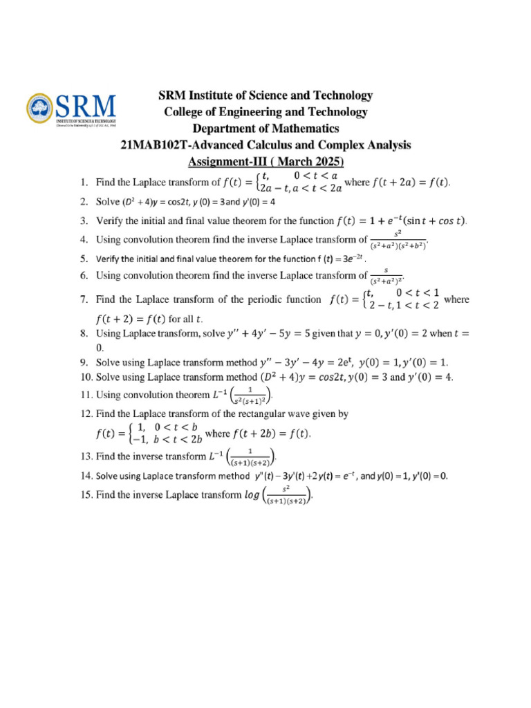 Assignment 3 - Laplace Transform | PDF
