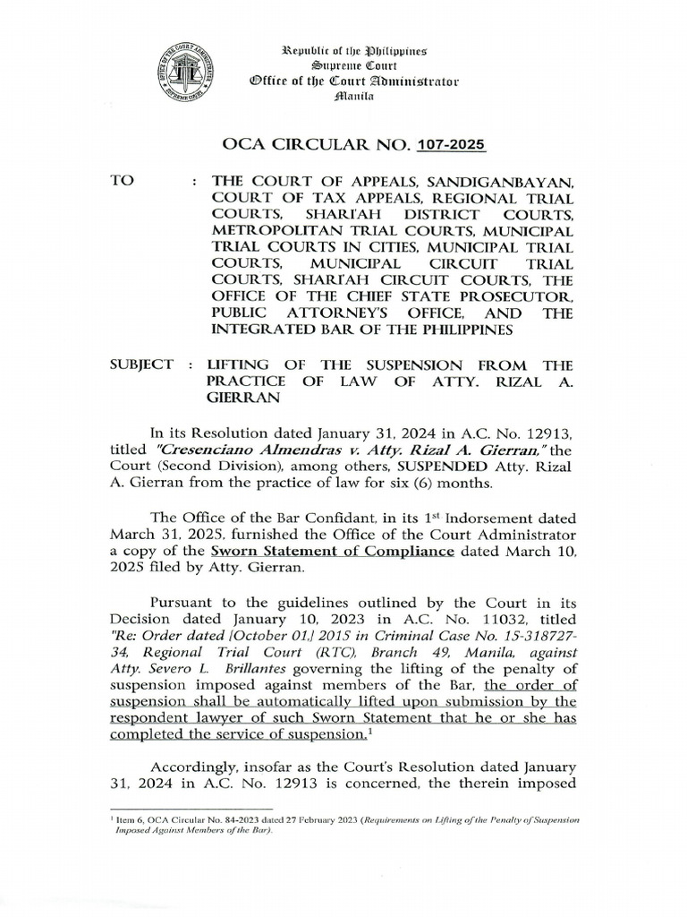 OCA Circular No. 107-2025 | PDF