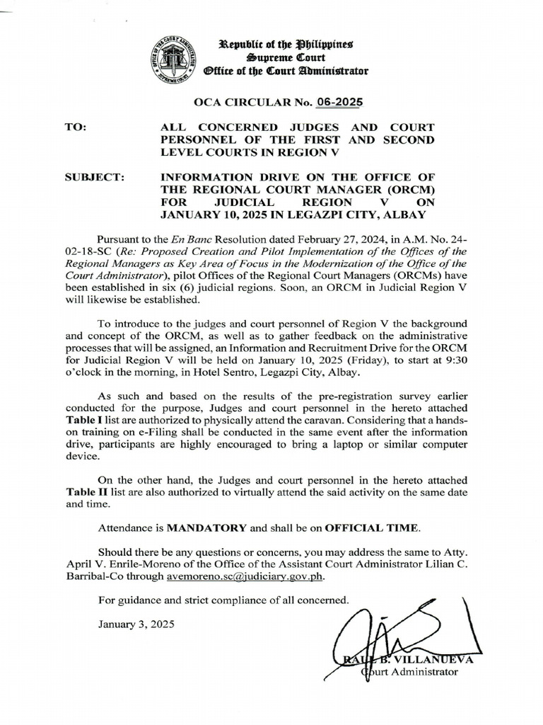 OCA Circular No. 06-2025 | PDF | Practice Of Law | Judiciaries
