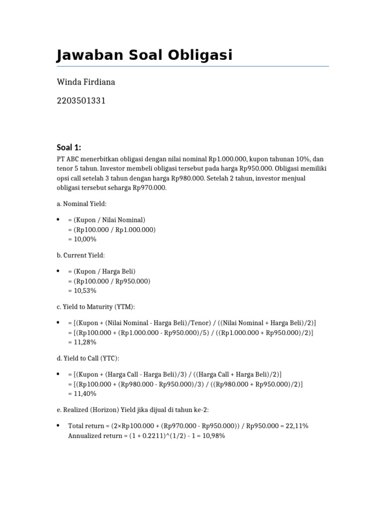 Jawaban Soal Obligasi Lengkap | PDF