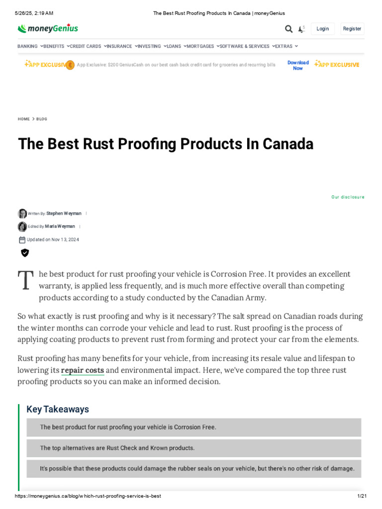 The Best Rust Proofing Products in Canada - Moneygenius | PDF | Rust ...