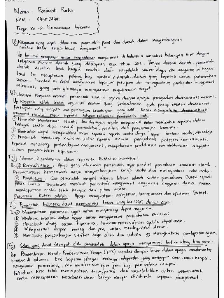 Rosindah Purba - 049528441 - Tugas 2 Perekonomian Indonesia | PDF