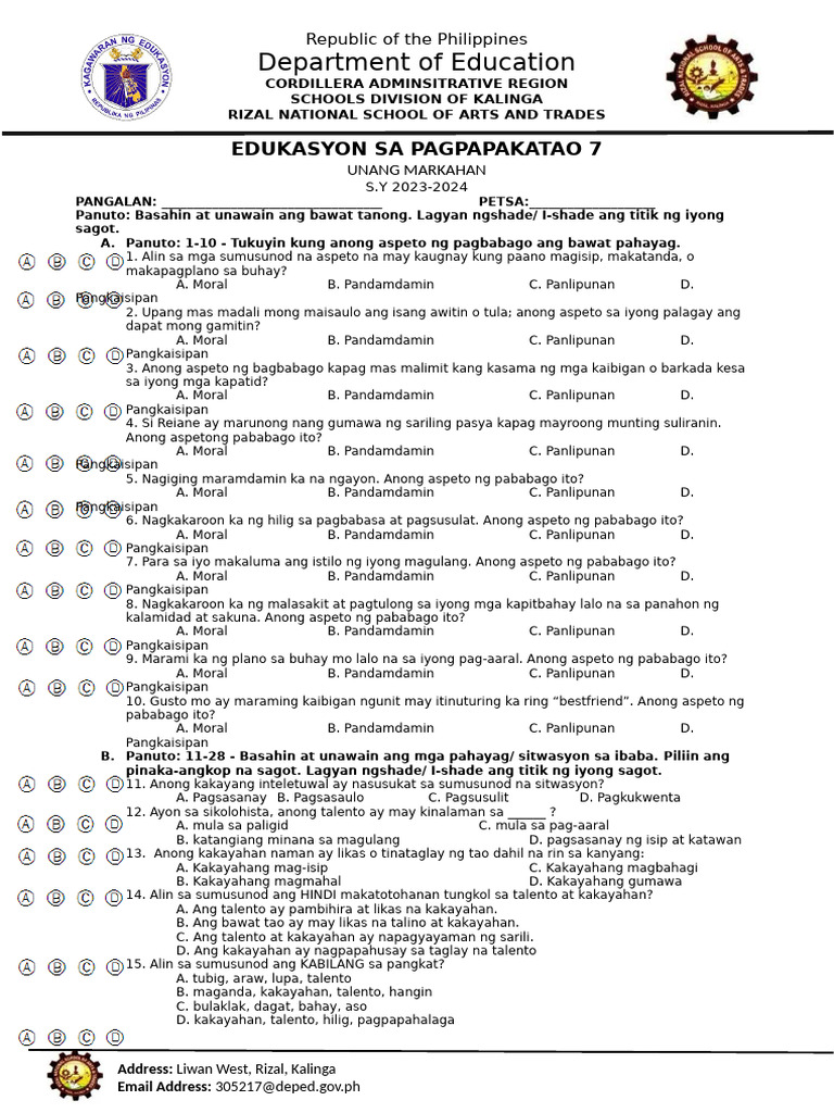 1st Quarter Examination | PDF
