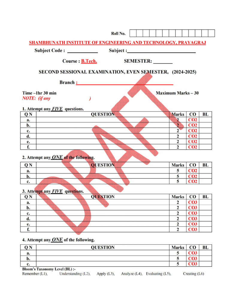 Paper Format - Even-30 Marks 13-15 May 2025 | PDF