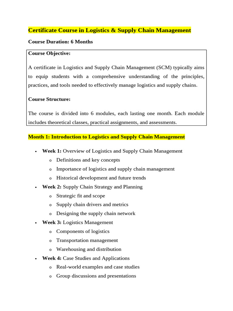 Certificate Course in Logistics | PDF | Supply Chain | Logistics
