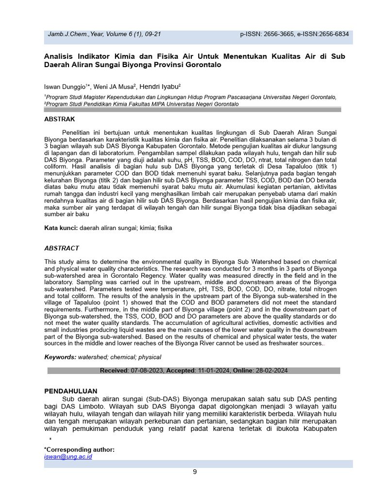 Kualitas Air Sub DAS Biyonga Gorontalo | PDF