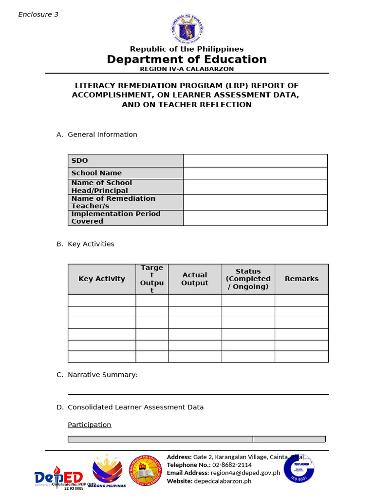 LRP Accomplishment Report Summary | PDF | Learning Methods | Behavior ...
