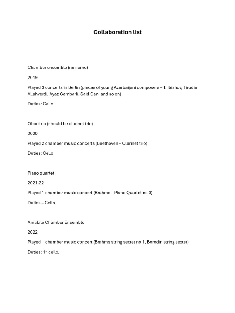 Arol - Collaboration List | PDF