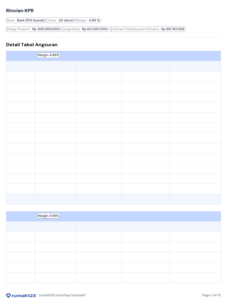 Simulasi KPR Syariah Bank BTN Syariah | PDF