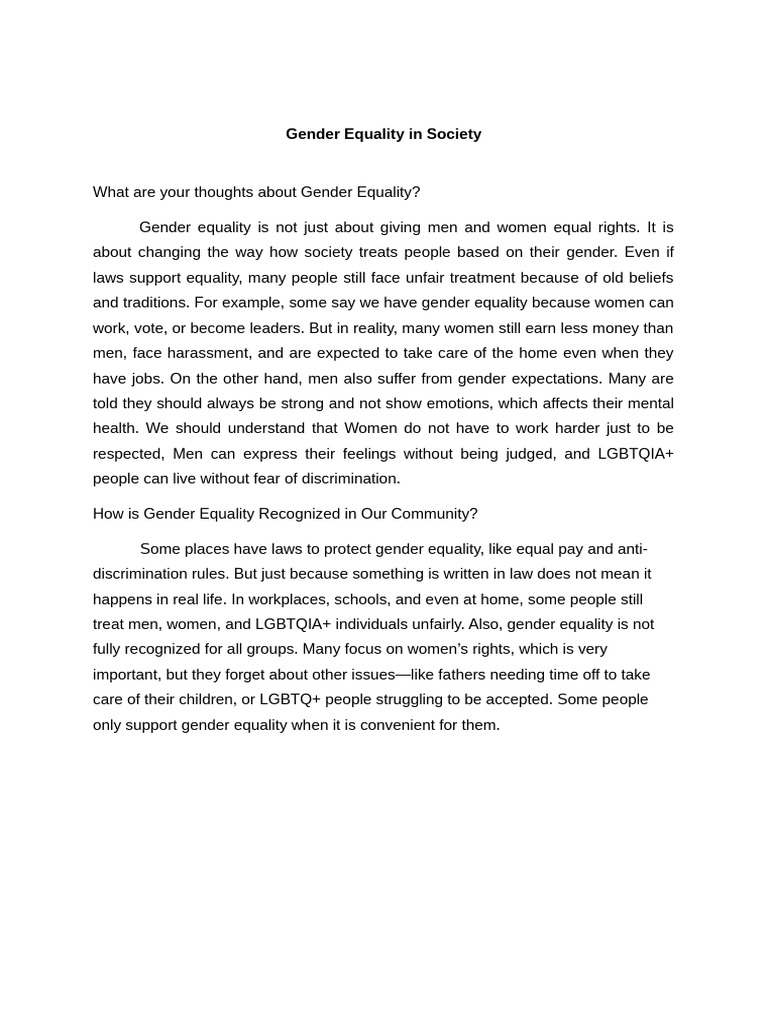 Understanding Gender Equality Issues | PDF